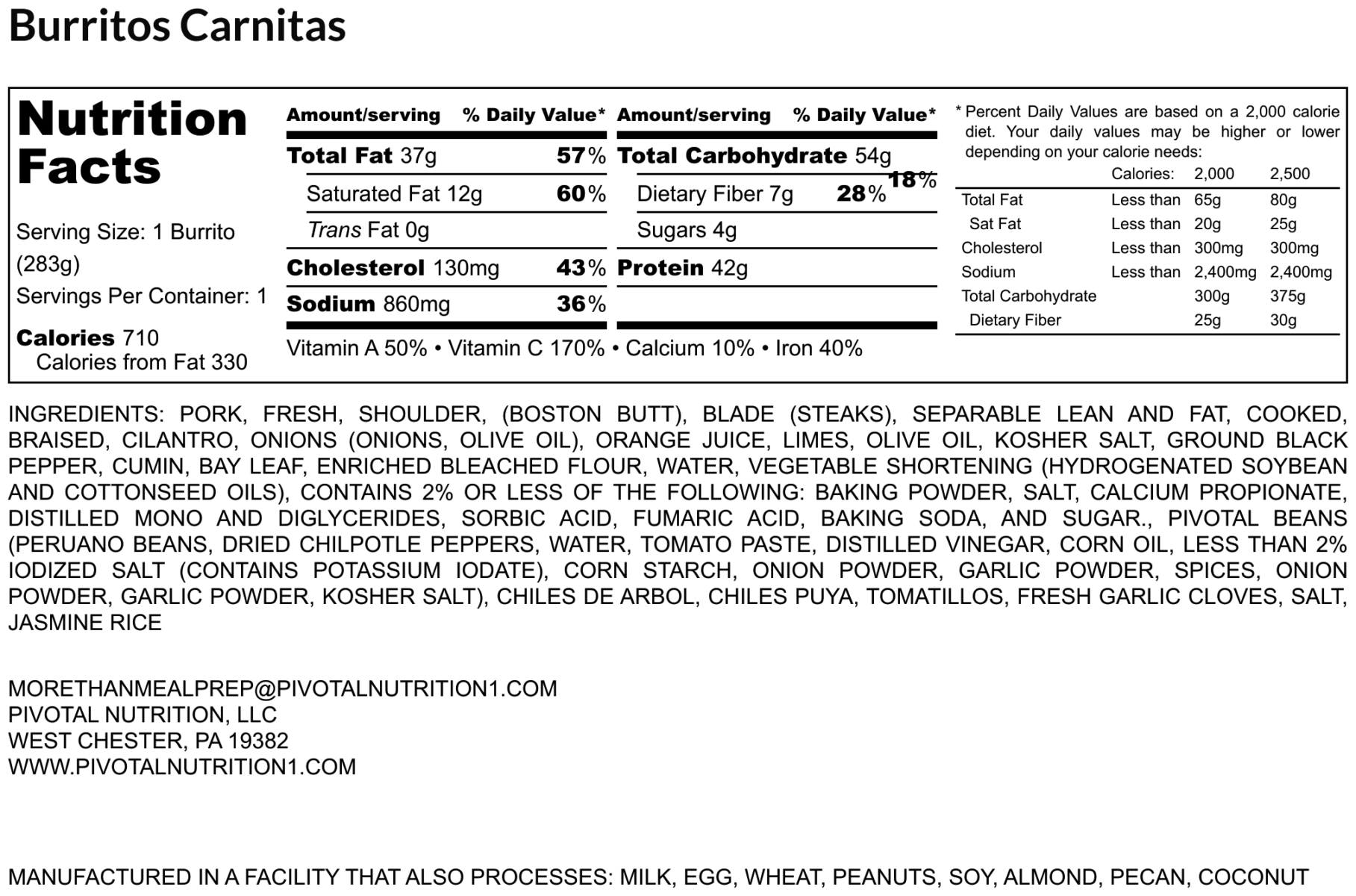 * Burritos Carnitas - Pivotal Nutrition LLC