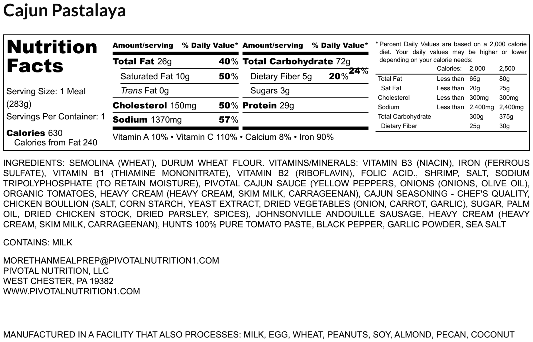 * Cajun Pastalaya - Pivotal Nutrition LLC